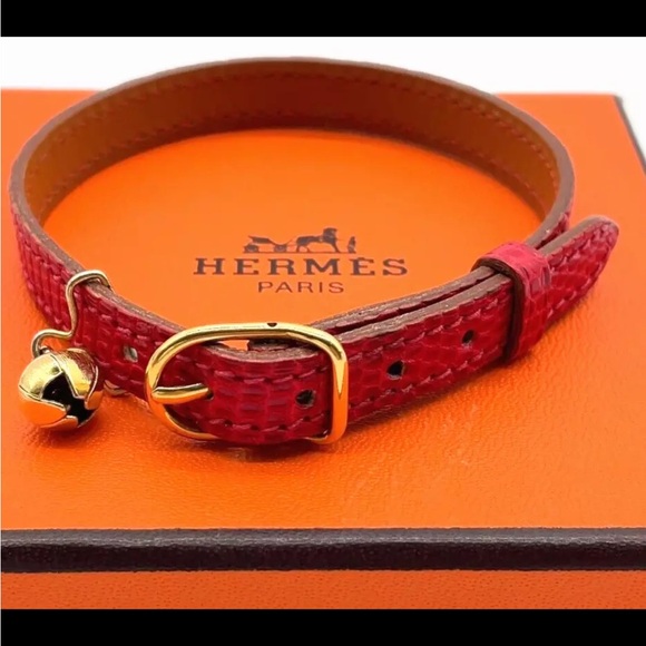 Hermes | Jewelry | Authentic Hermes Cat Collar Lizard Red Gold Hardware ...